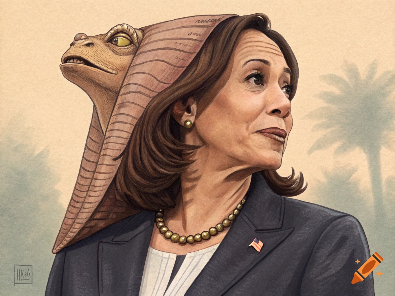 Illustration of Kamala Harris with a head shaped like Jar Jar Binks. on ...