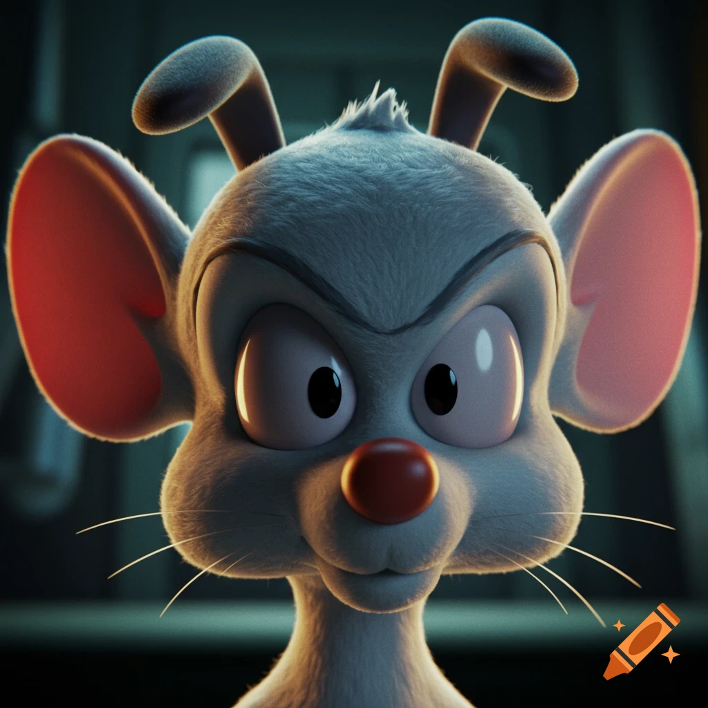 Close-up of a realistic CGI rendition of the cartoon character Brain from Pinky and the Brain ...