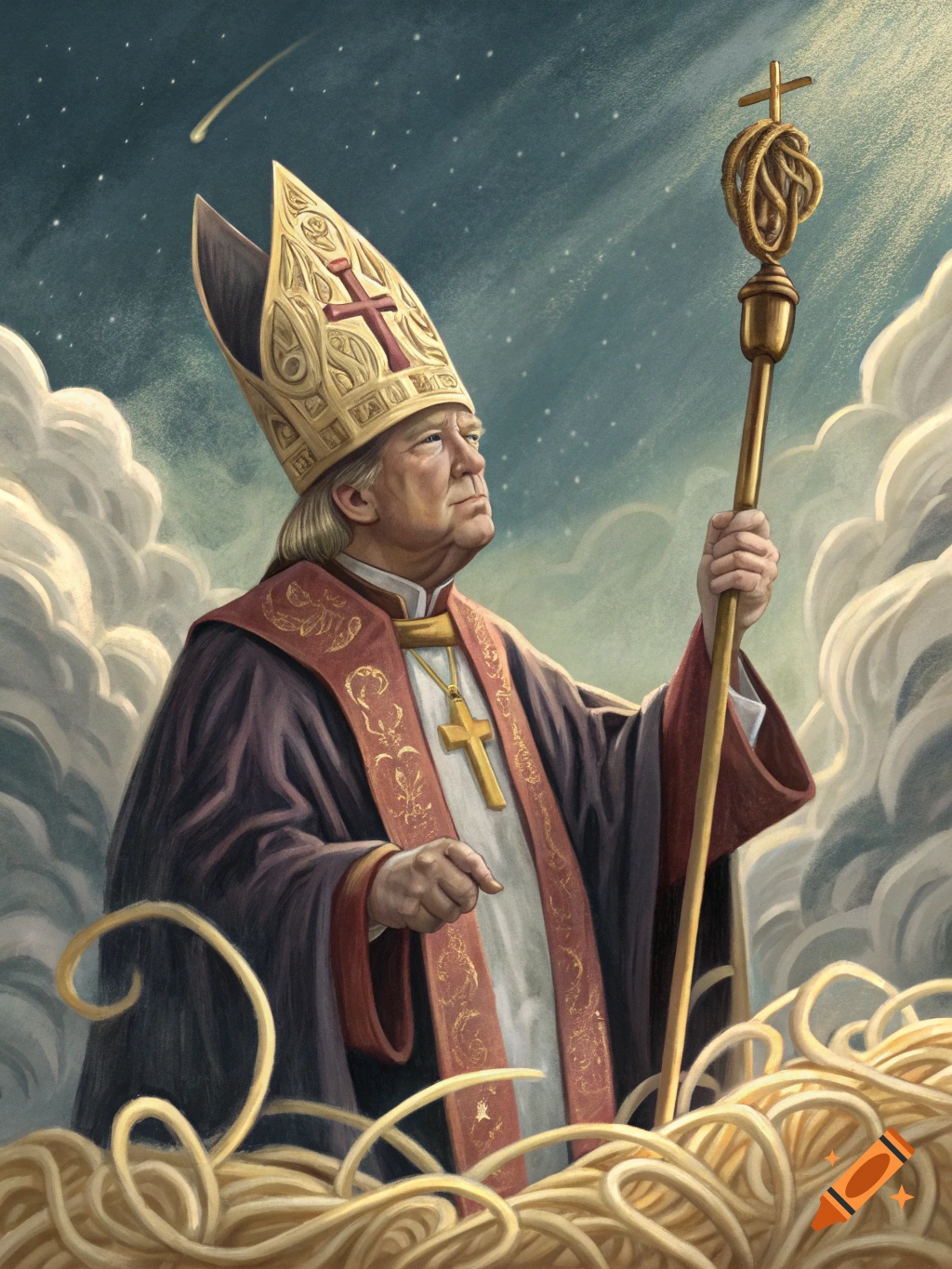 Illustration of Donald Trump as a religious high priest with a staff ...