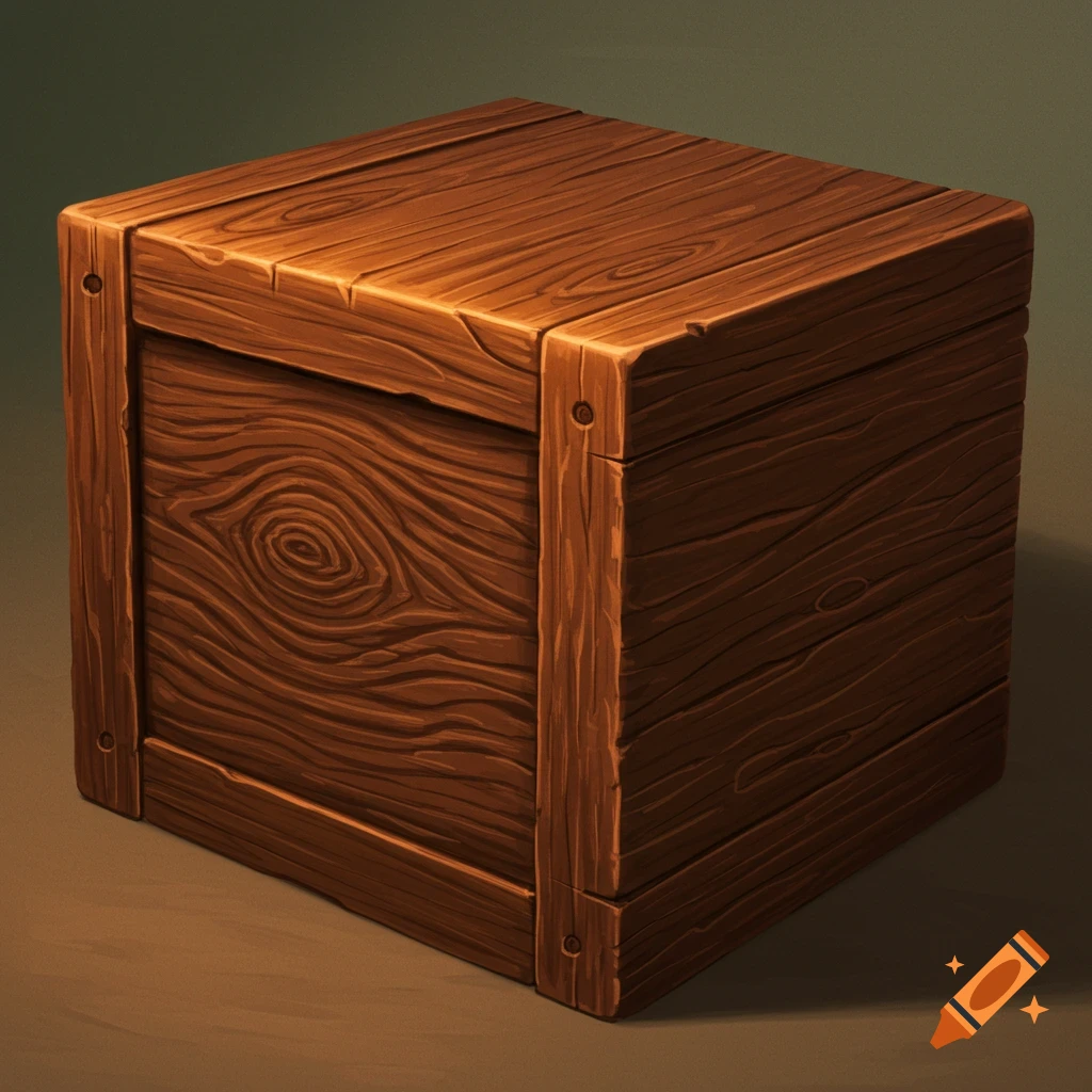 A stylized wooden box with detailed wood grain texture. on Craiyon