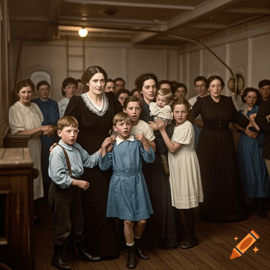 Group of families including mothers and children looking solemn ...