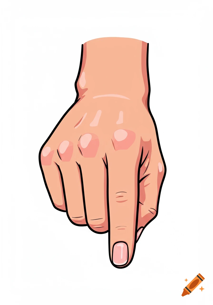 Cartoon illustration of a hand pointing straight down. on Craiyon