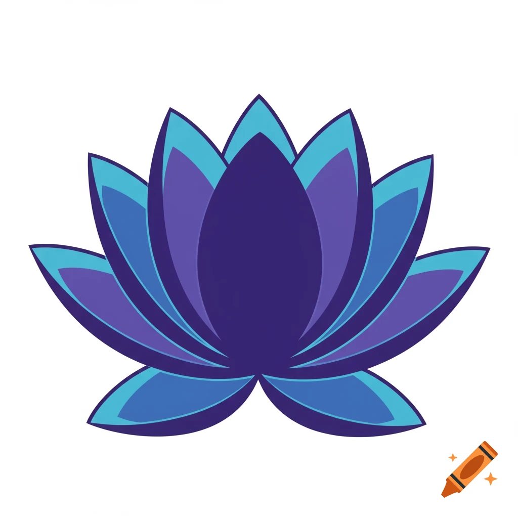Graphic illustration of a purple, blue, and turquoise lotus flower on ...