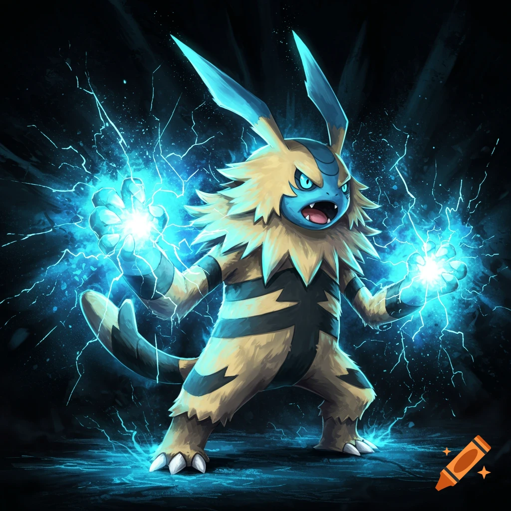 A yellow and black creature resembling Electivire generates blue ...