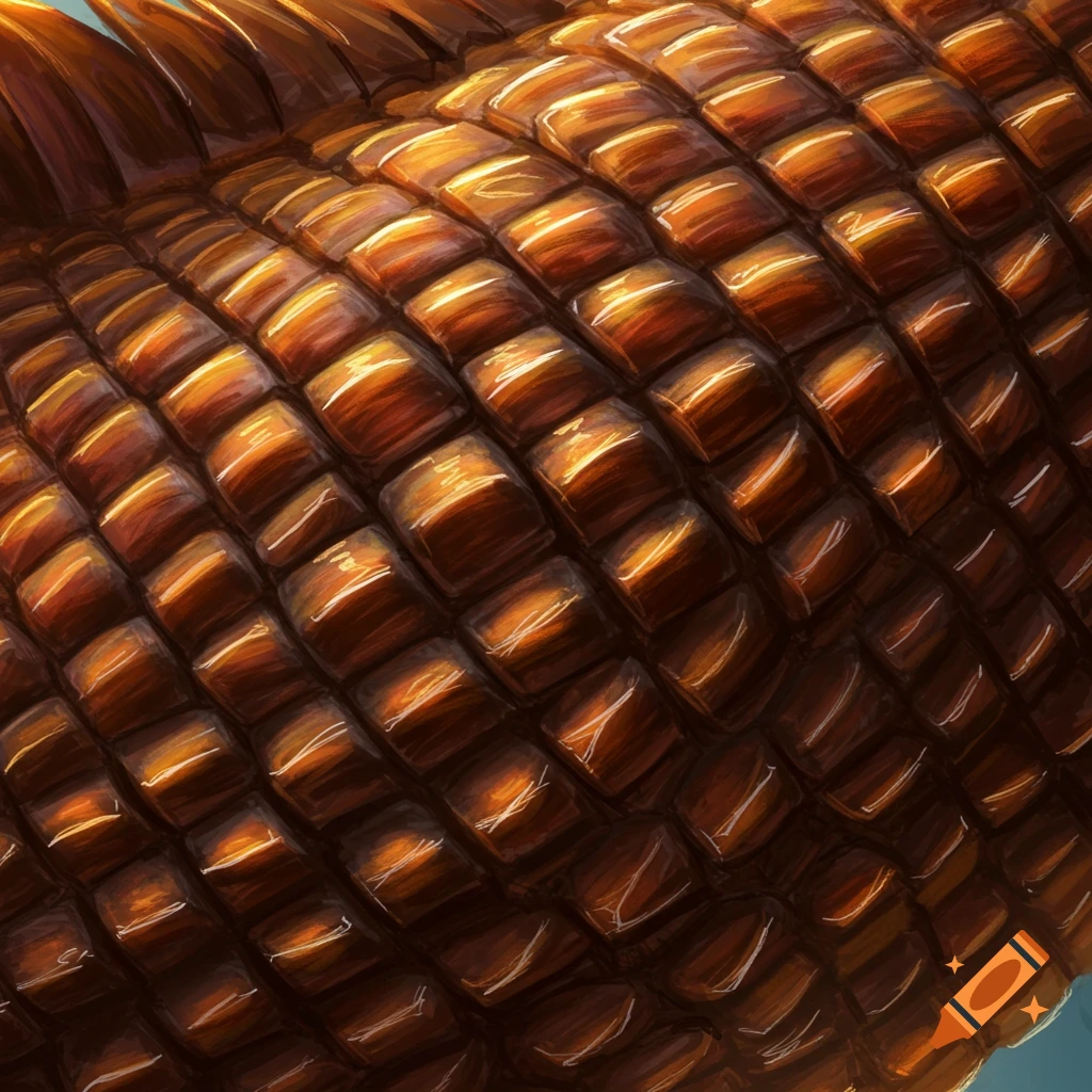 Close-up of detailed, realistic dragon scales in warm brown and orange ...