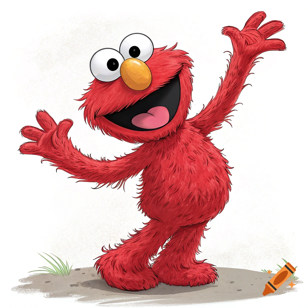 Elmo waving with a big smile. on Craiyon