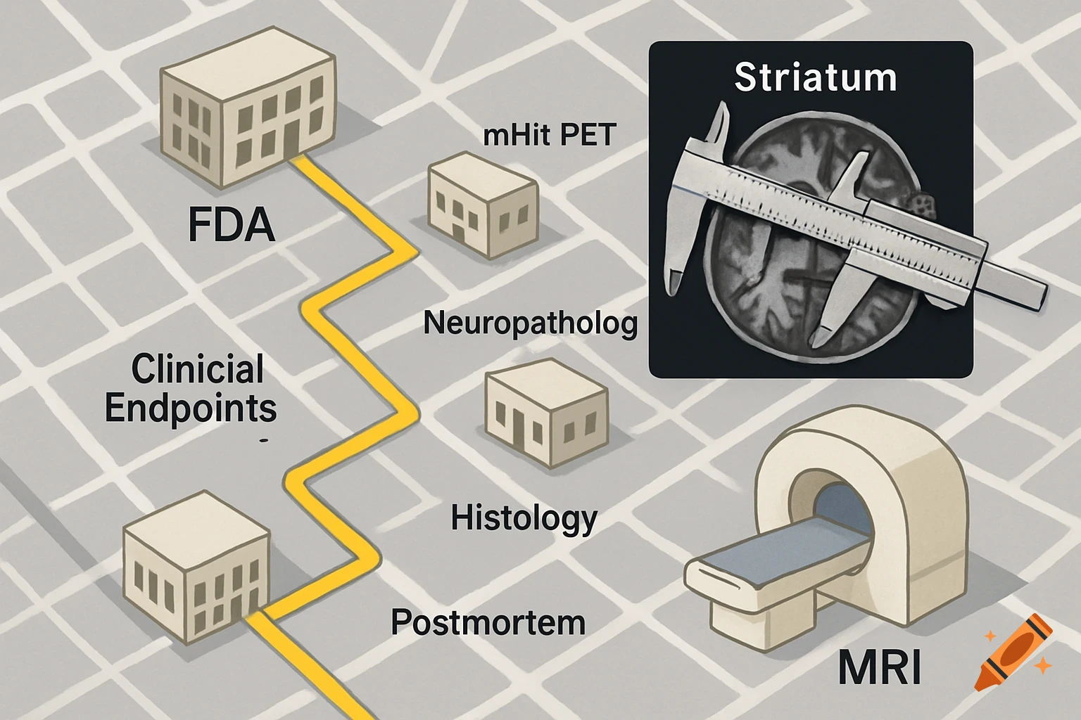 A stylized map diagram illustrating medical and research concepts ...