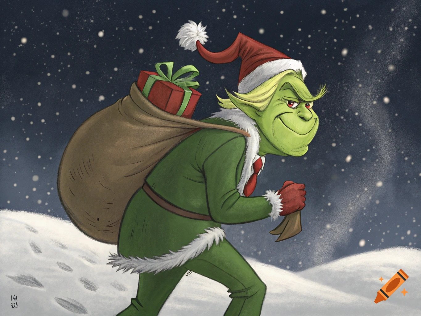Cartoon illustration of a character resembling the Grinch and Donald ...