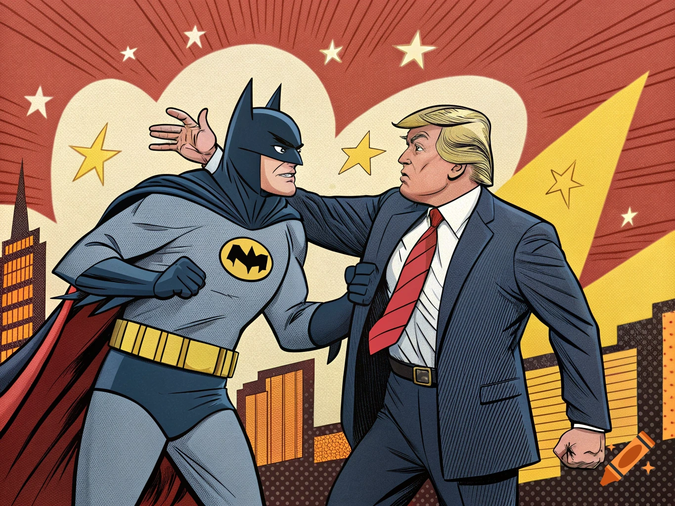 Batman confronts Donald Trump in a dramatic pop art comic book style ...