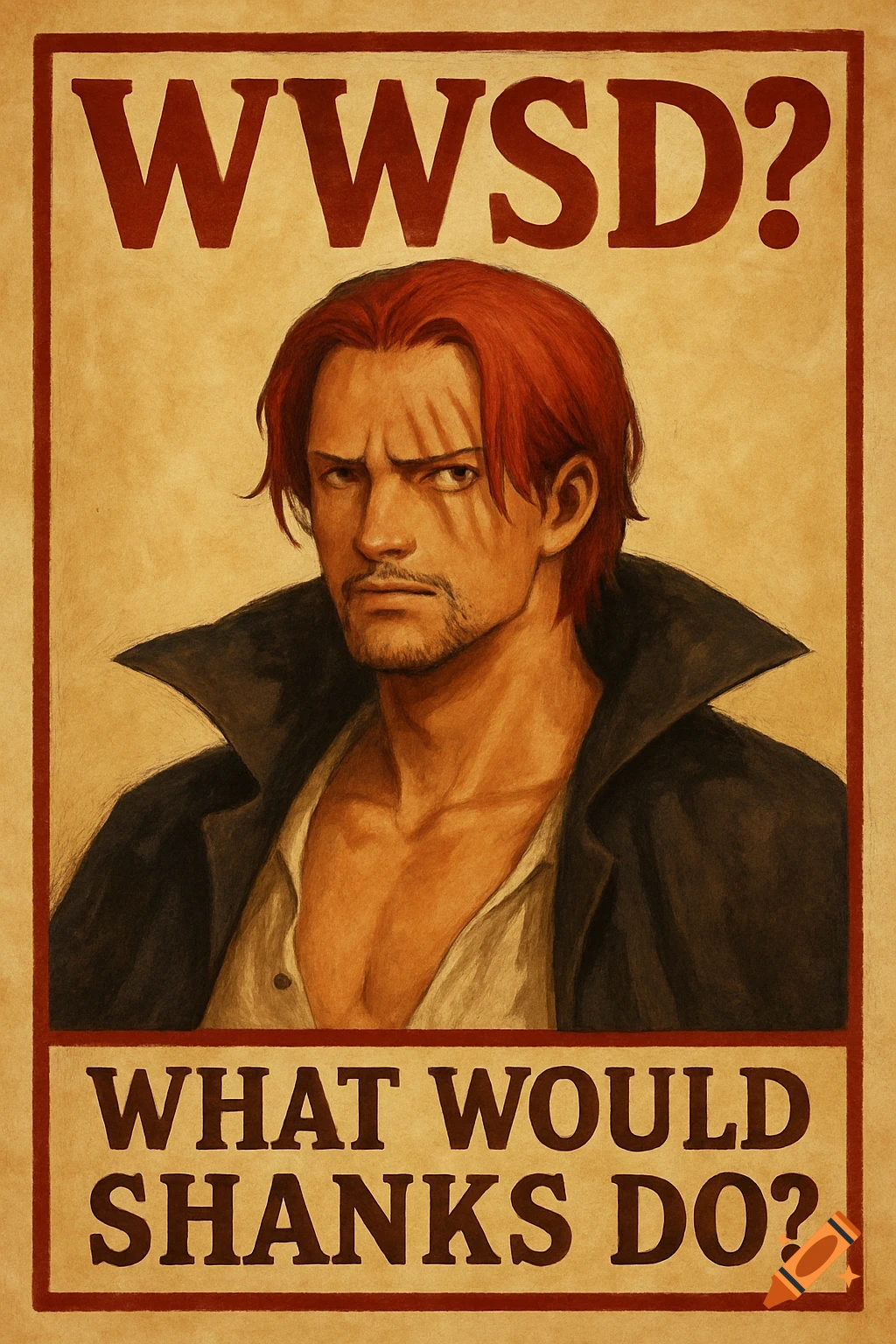 Shanks from One Piece on a poster with the text 'WWSD? What would ...