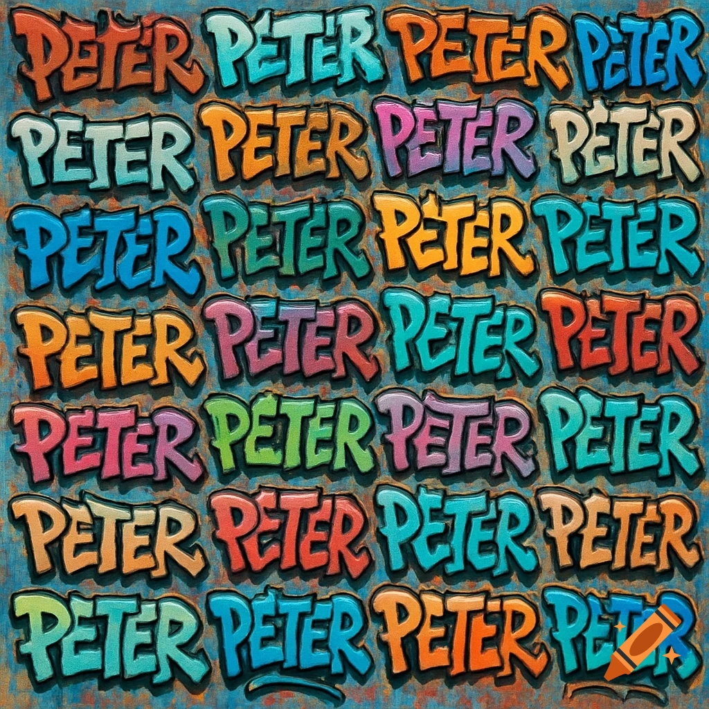 The name PETER written repeatedly in colorful graffiti letters. on Craiyon
