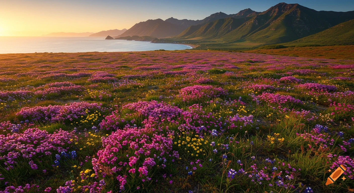 High altitude meadow in super bloom with wildflowers overlooking the ...