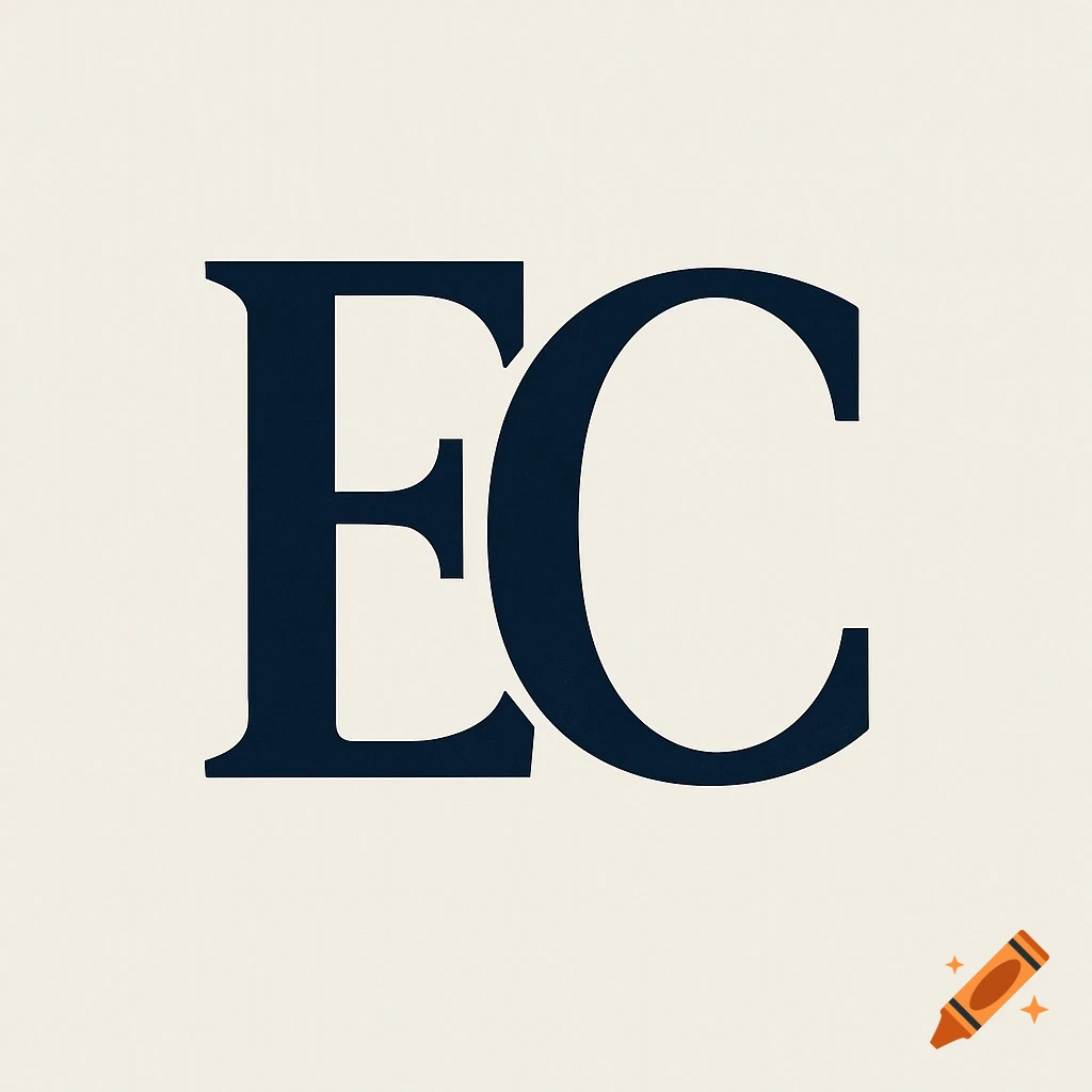 A logo with the letters EC in dark blue serif font. on Craiyon