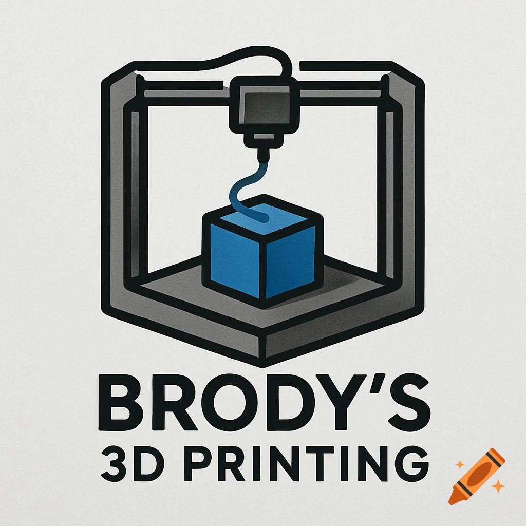 A logo illustration of a 3D printer making a blue cube with the text ...