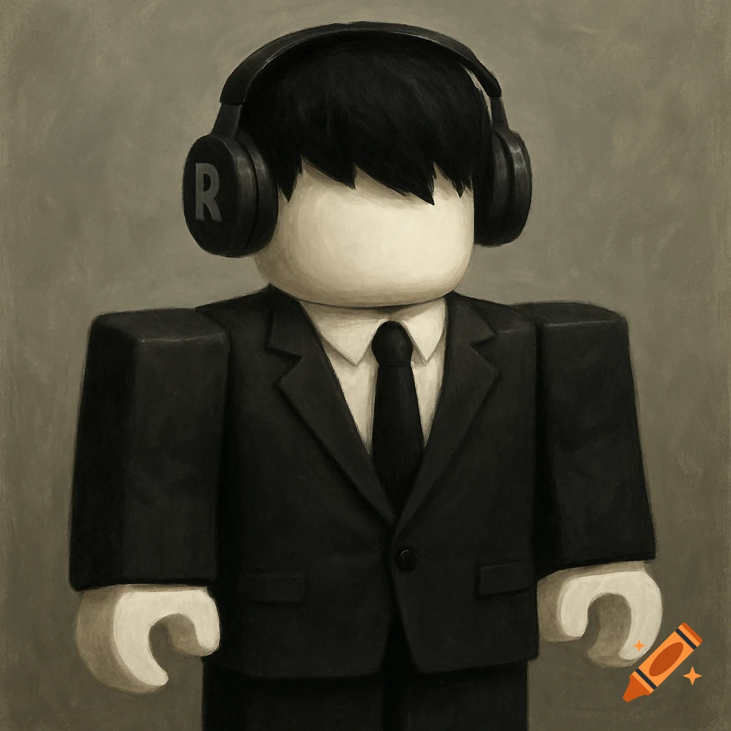 A Roblox character in a black suit, tie, and white shirt, wearing ...