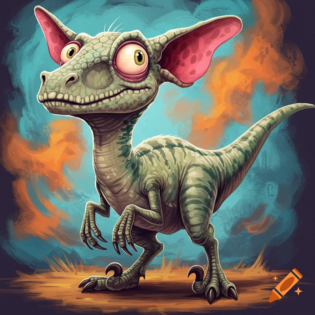 Cartoon illustration of a derpy velociraptor. on Craiyon