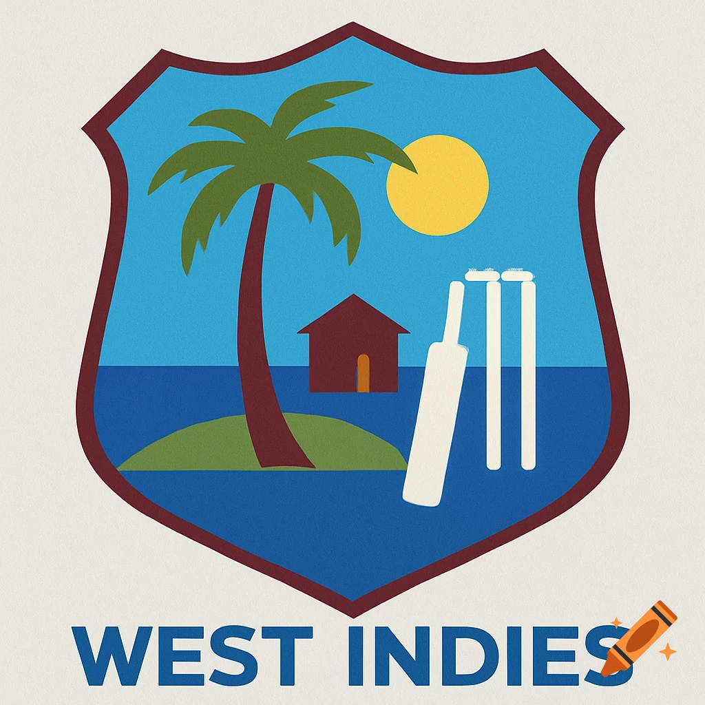 West Indies cricket logo featuring a shield with palm tree, house, sun ...