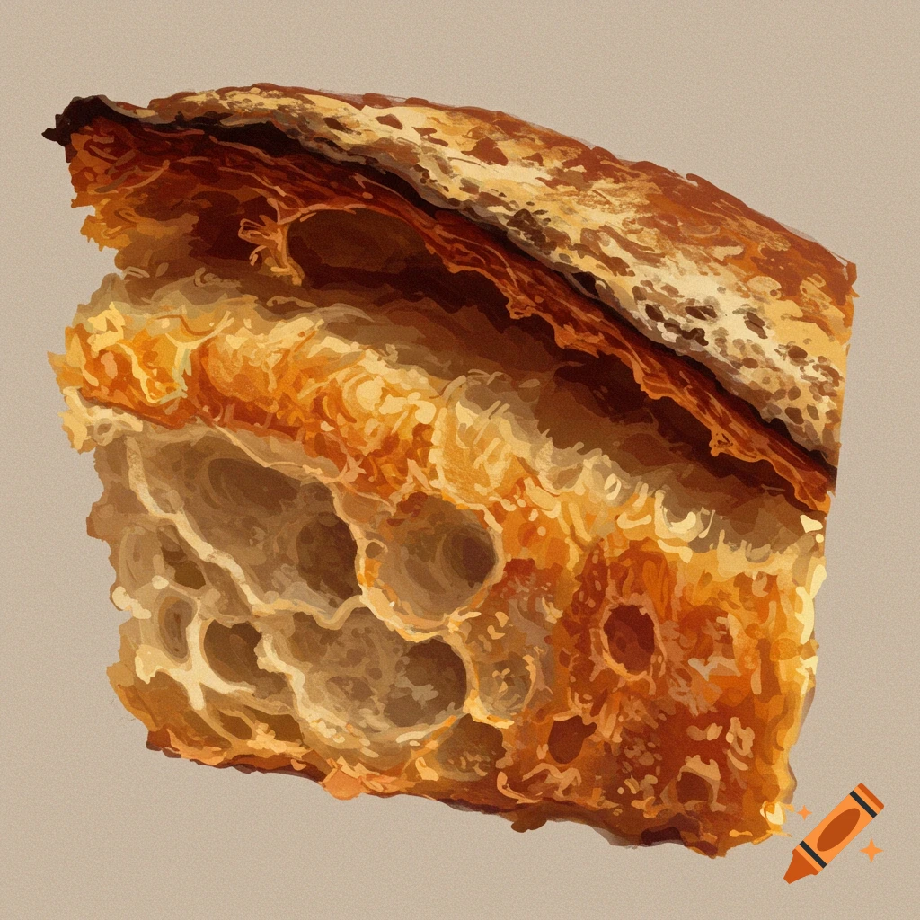 Close-up of textured bread crust and crumb. on Craiyon