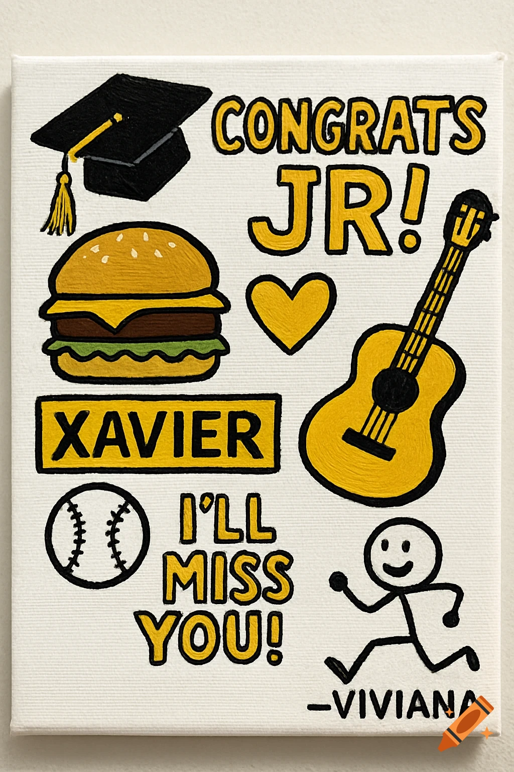 Hand-drawn illustration with graduation cap, burger, baseball, guitar ...