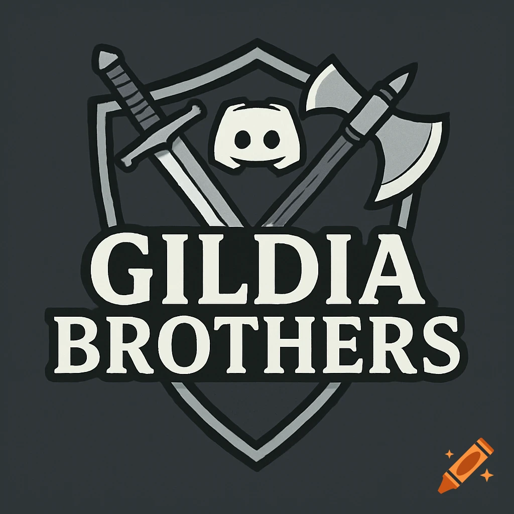 A logo featuring a shield emblem with a crossed sword and axe behind a ...