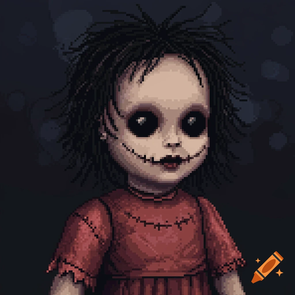 A pixel art drawing of a spooky doll. on Craiyon