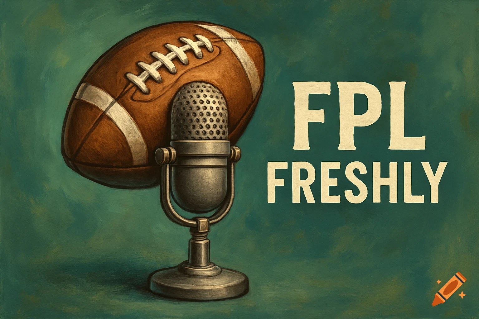 A painterly image of a football on a microphone next to the text 'FPL ...