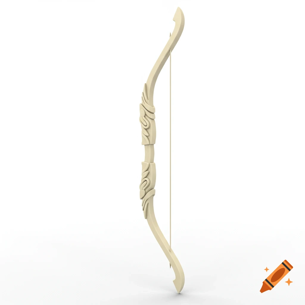 A 3D render of a fantasy-style bow with decorative carving on a white ...
