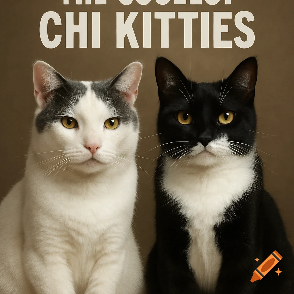 Two cats, one white with grey and one black and white, sit side-by-side ...