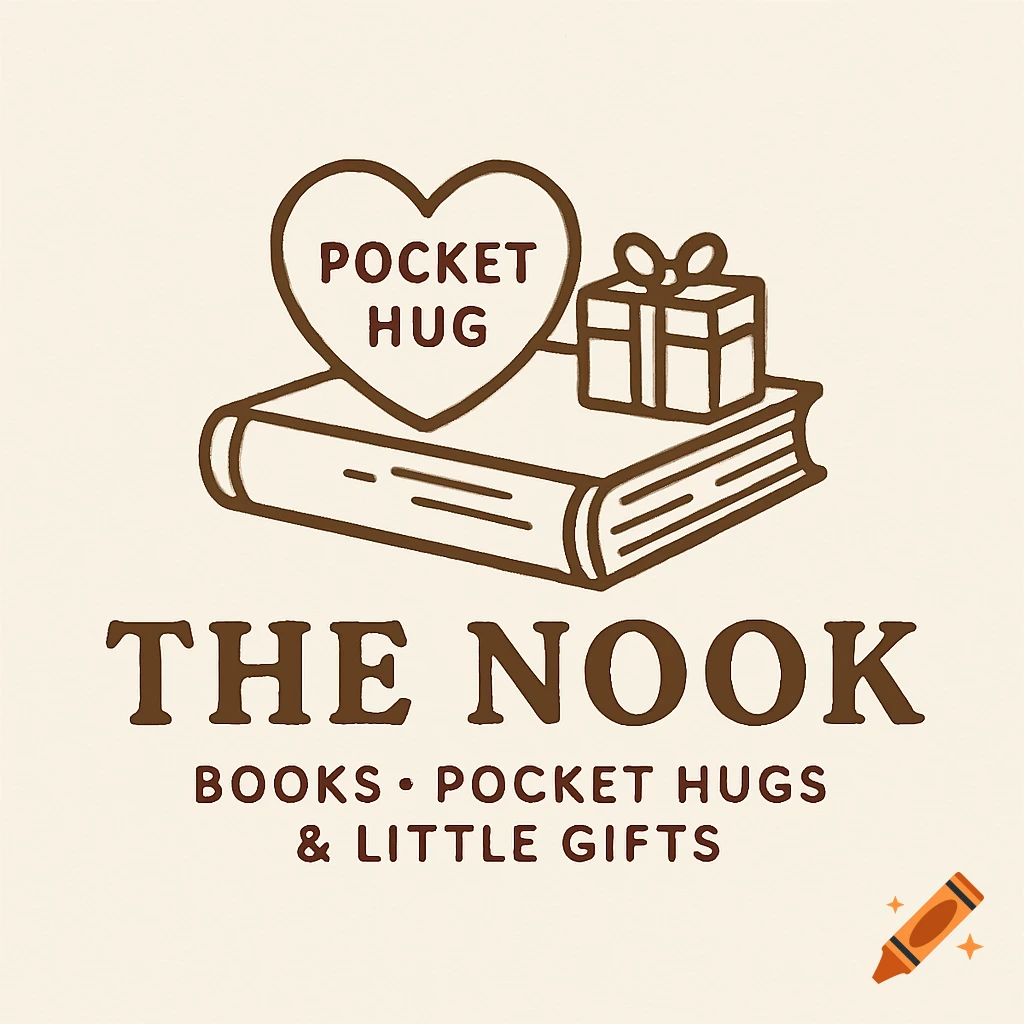 Line art logo of a book with a heart labeled 'Pocket Hug' and a gift ...
