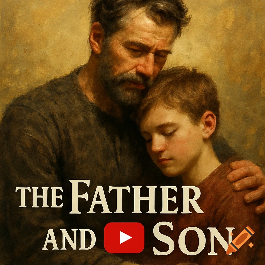 Painterly portrait of a father embracing his son with text and YouTube ...