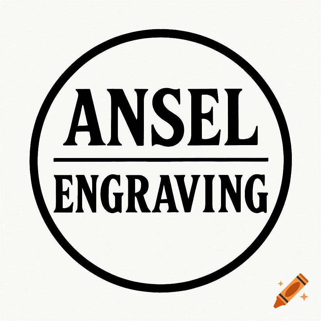 Black and white circular logo with the text Ansel above Engraving ...