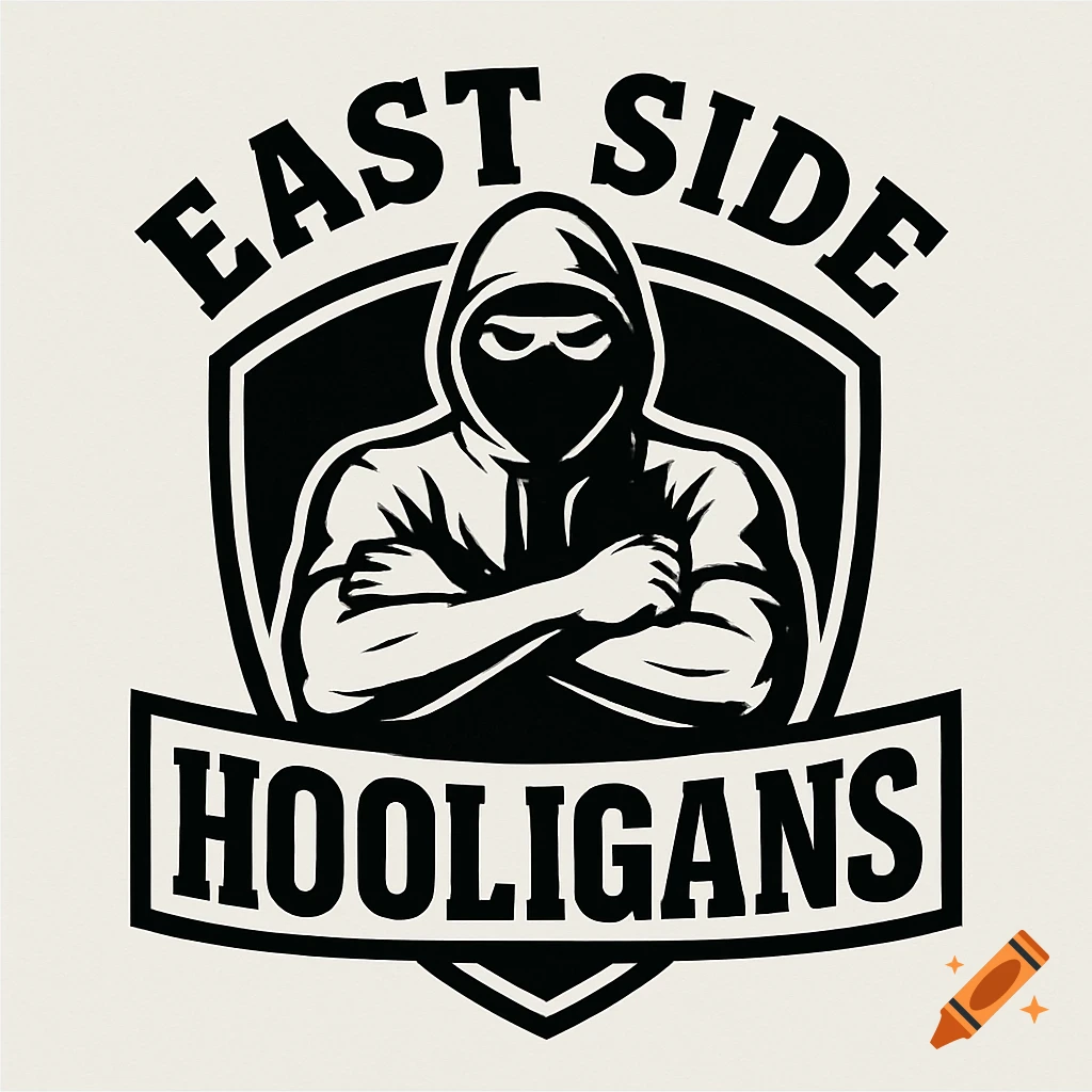 Black and white logo with hooded, masked figure and text 'EAST SIDE ...