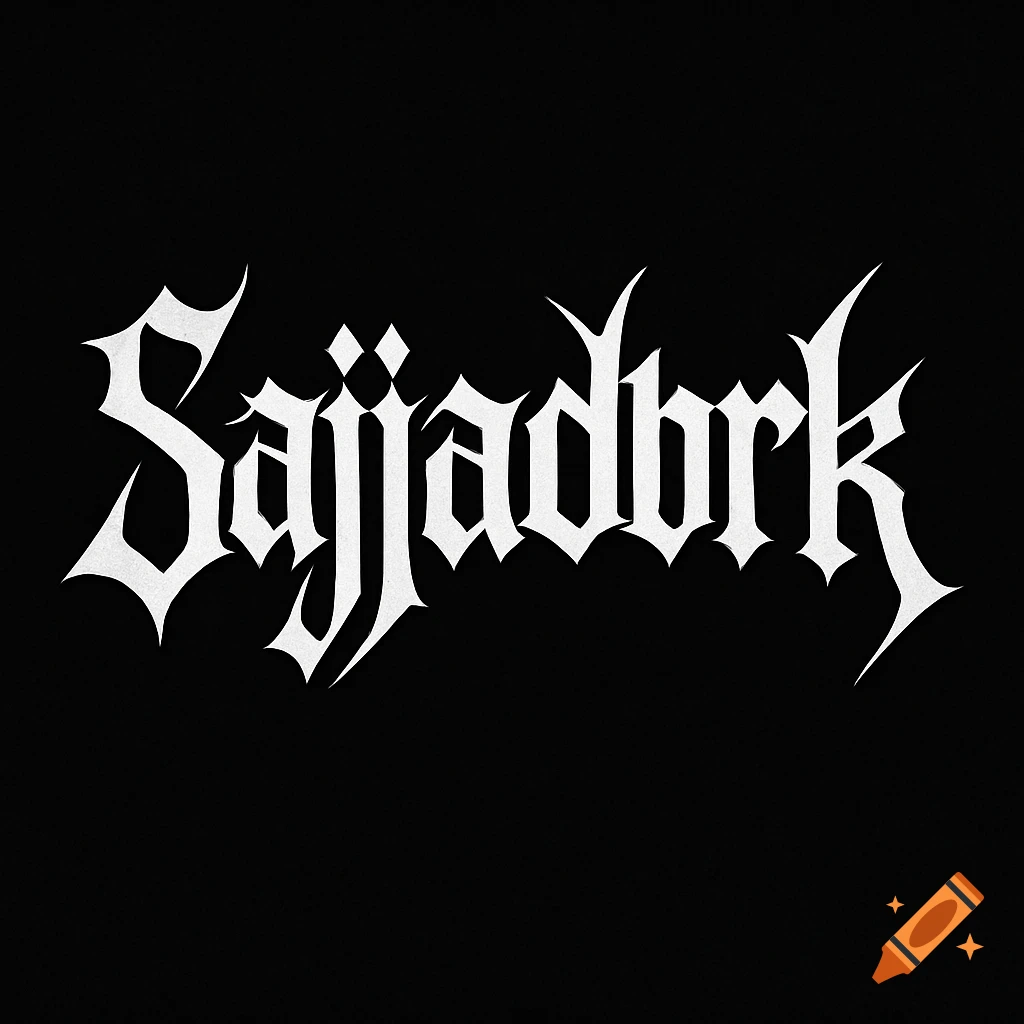 White gothic typography logo with the text Sajjadbrk on a black ...