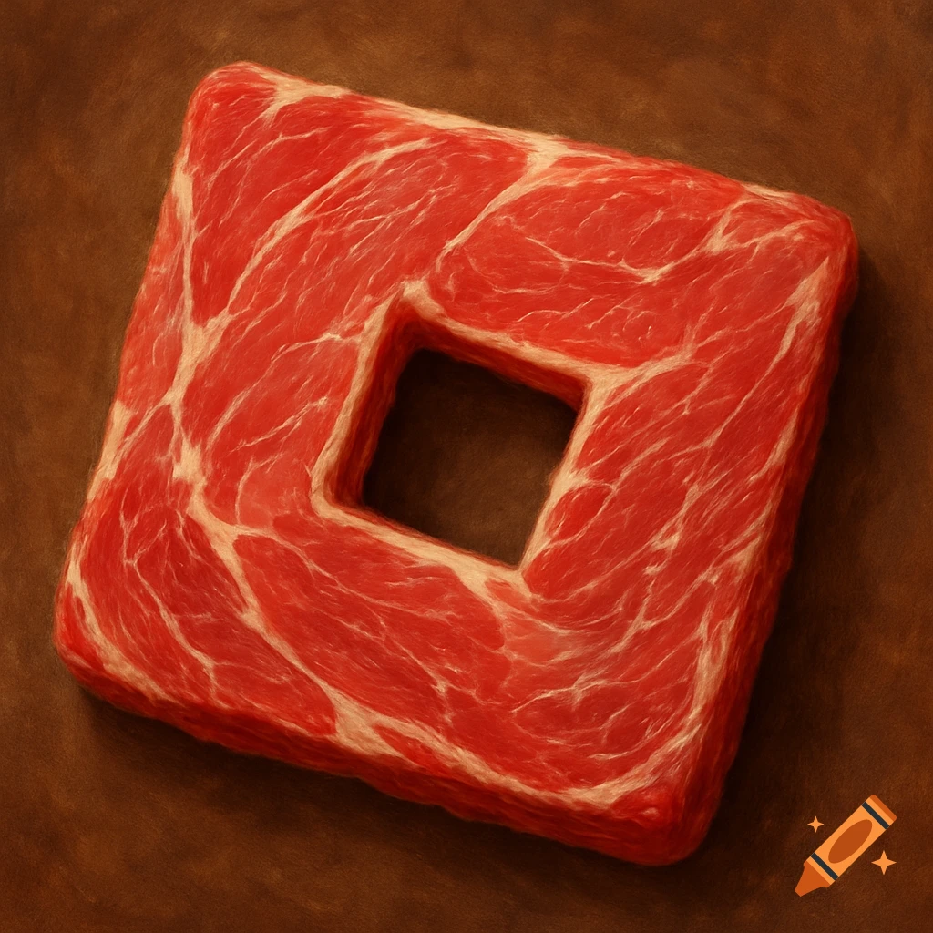 A square shape made of raw red meat with a square hole in the center ...
