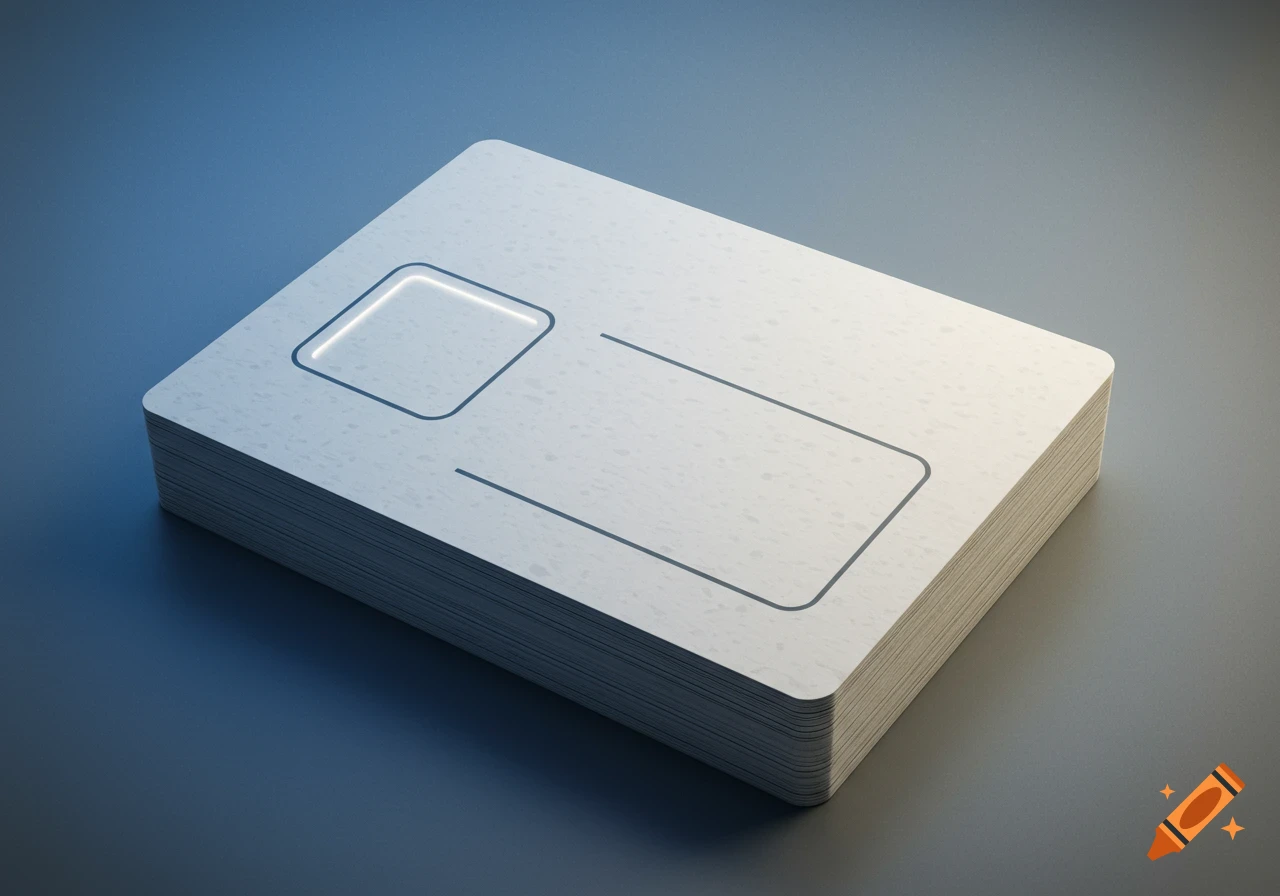 A stack of blank white business cards with placeholder outlines for a ...