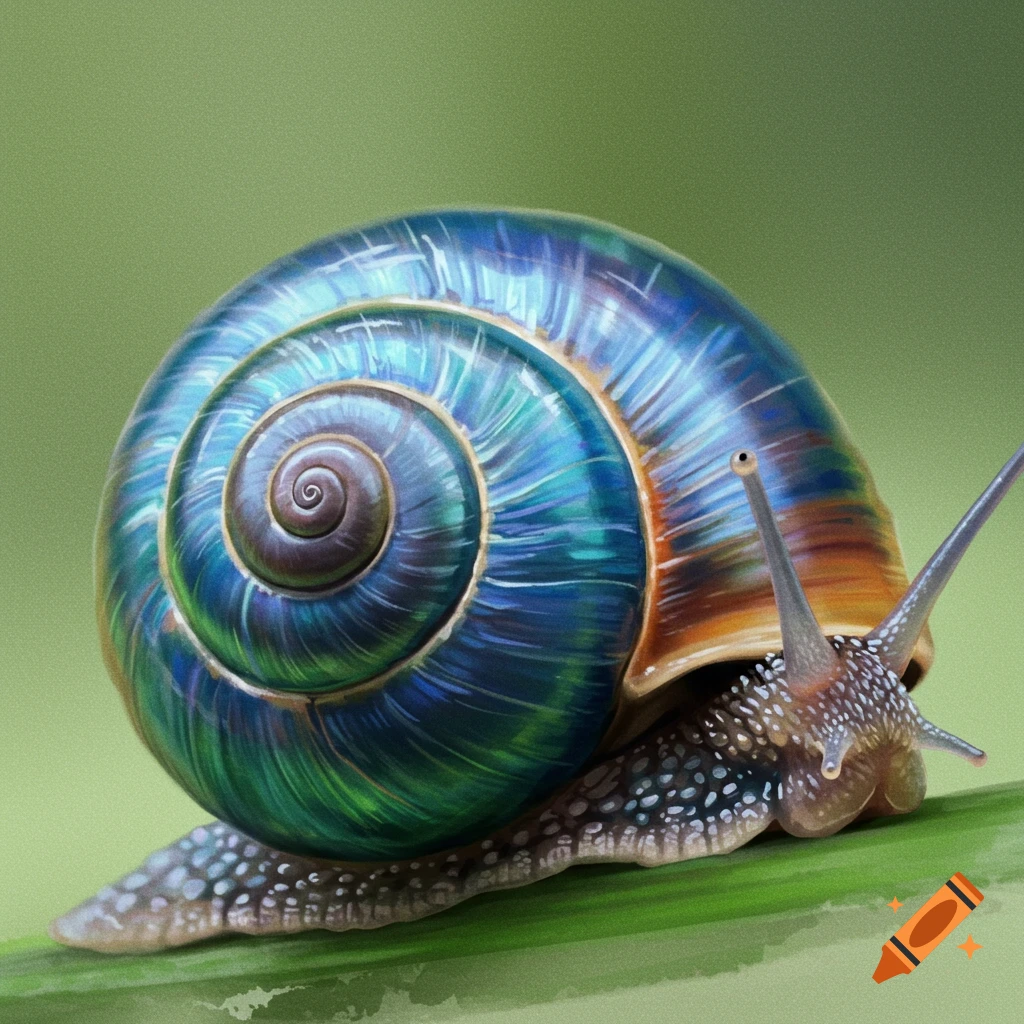 Close-up illustration of a snail with a vibrant, iridescent shell. on ...