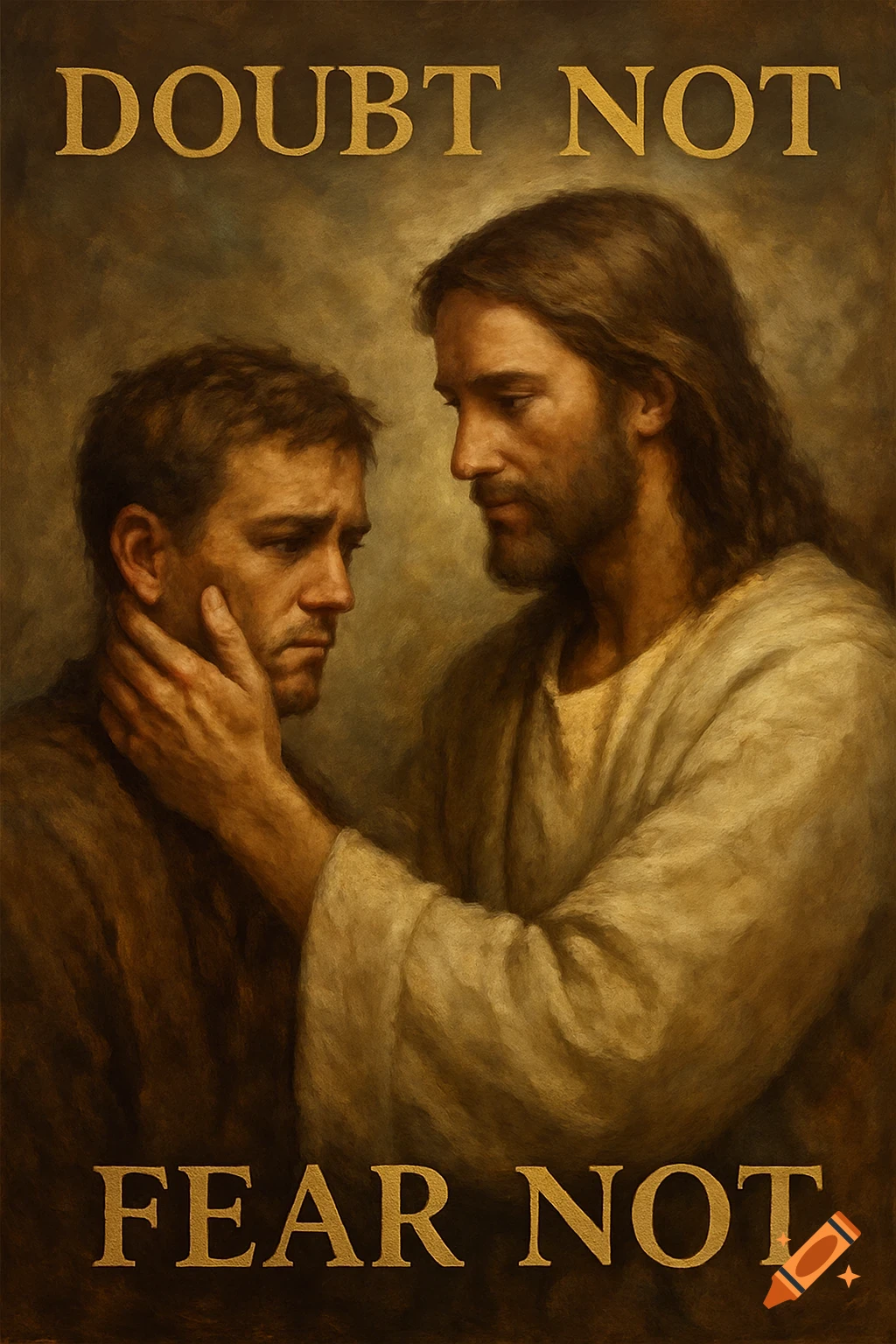 Painting of Jesus comforting a man with text 'DOUBT NOT' and 'FEAR NOT ...