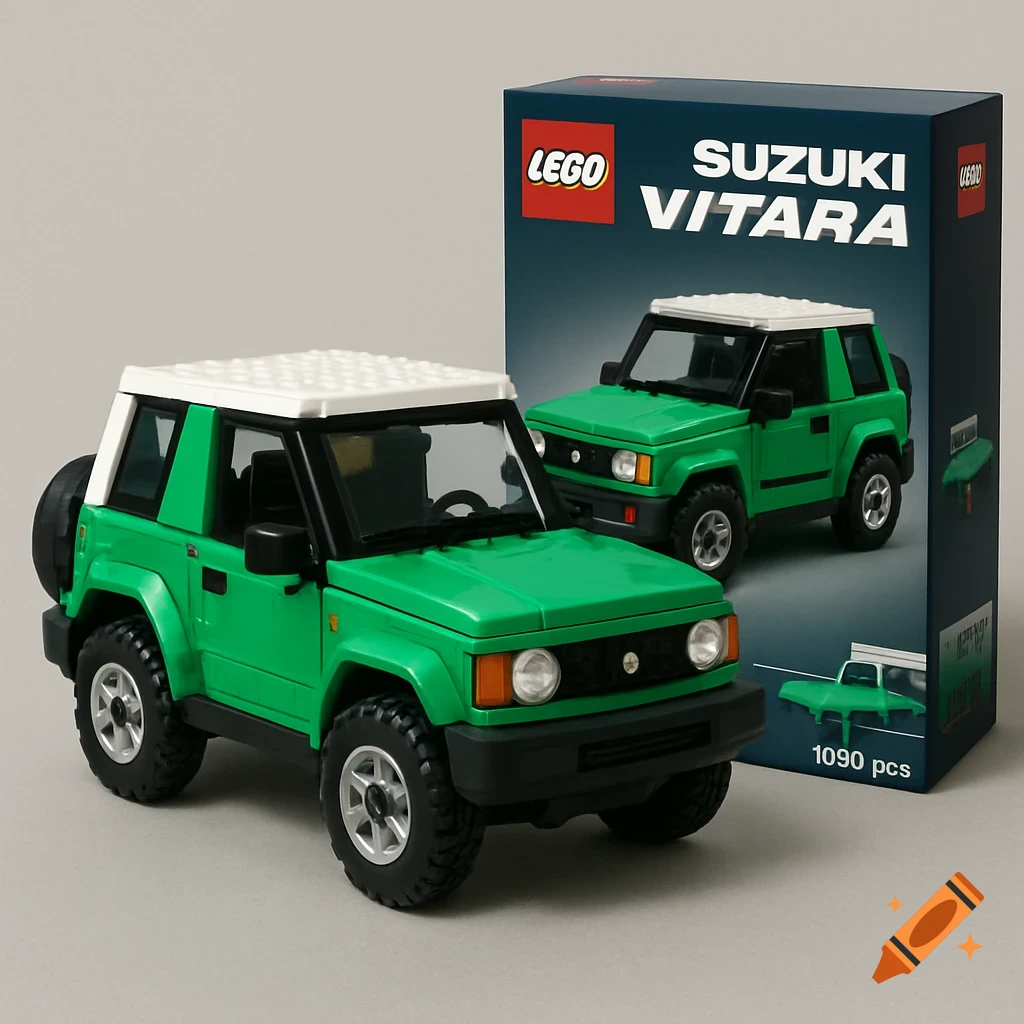 Photograph of a green LEGO Suzuki Vitara model car next to its box. on ...