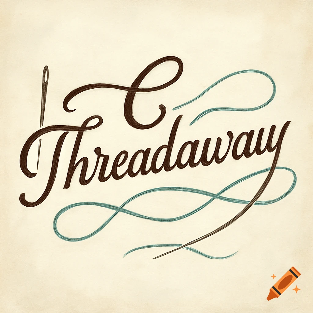 Logo with cursive text C.Threadaway, needle, and thread. on Craiyon