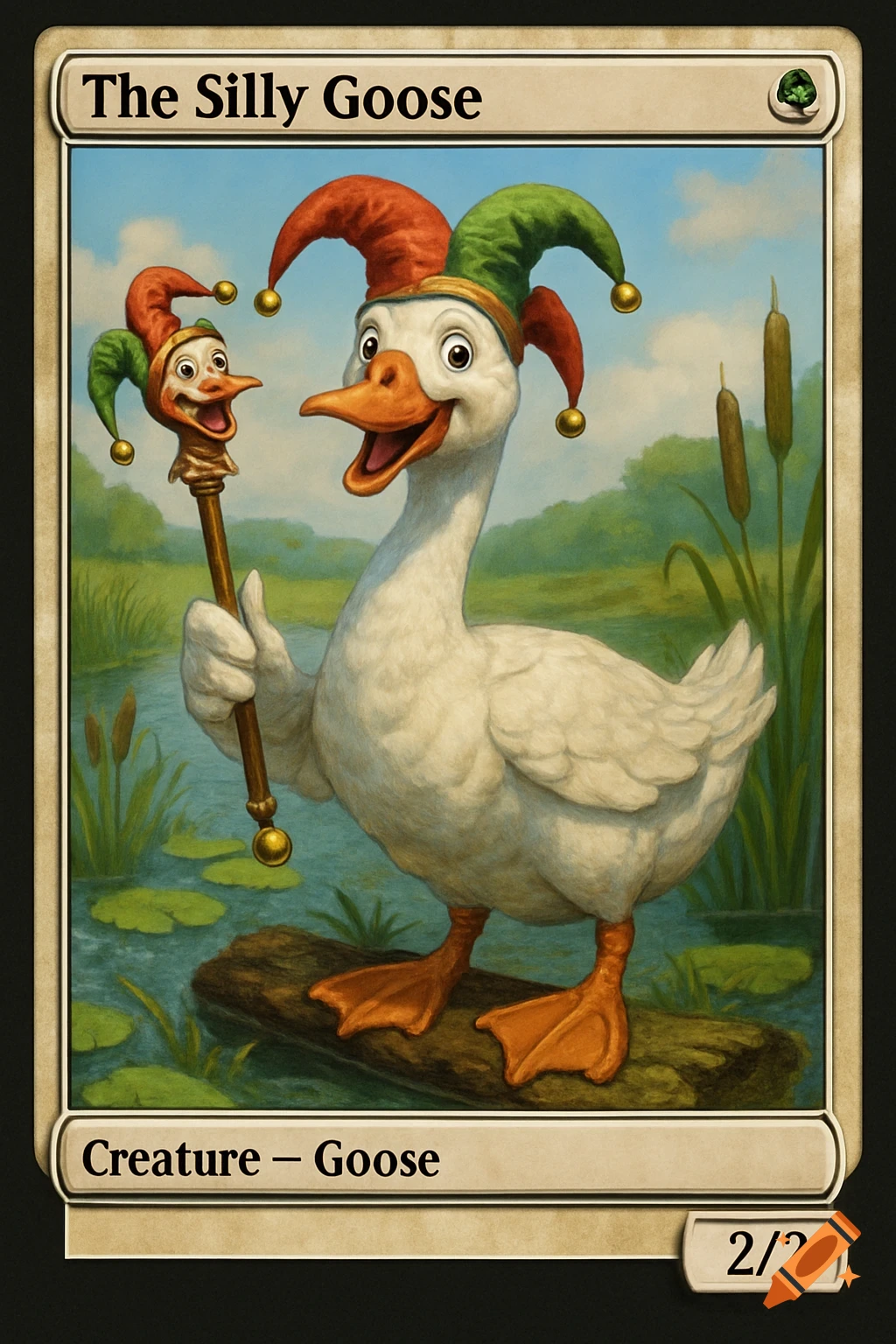 A Magic: The Gathering card featuring a goose dressed as a jester ...