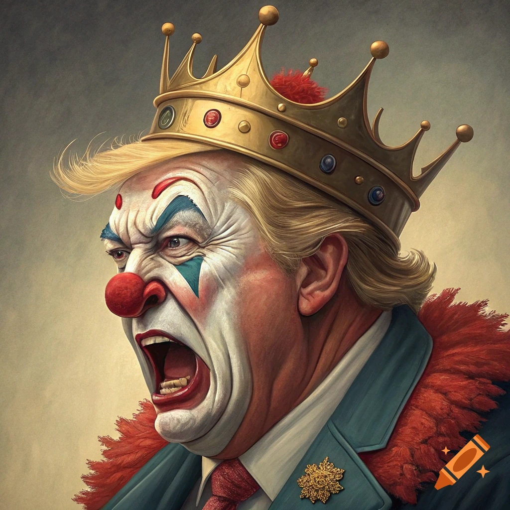 Painted portrait of a figure resembling Donald Trump wearing clown ...