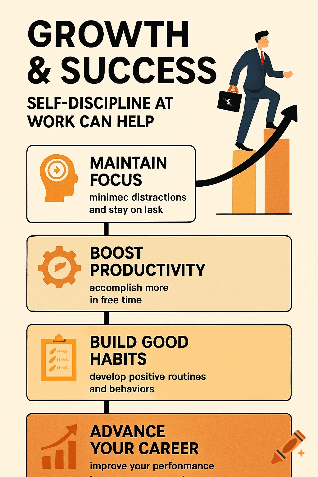 Infographic showing how self-discipline at work helps growth and ...