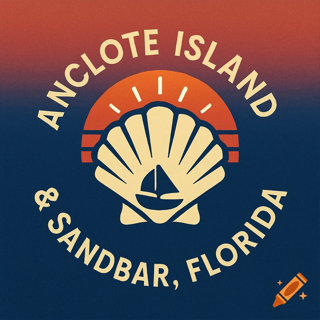 Circular graphic logo with text "ANCLOTE ISLAND & SANDBAR, FLORIDA ...