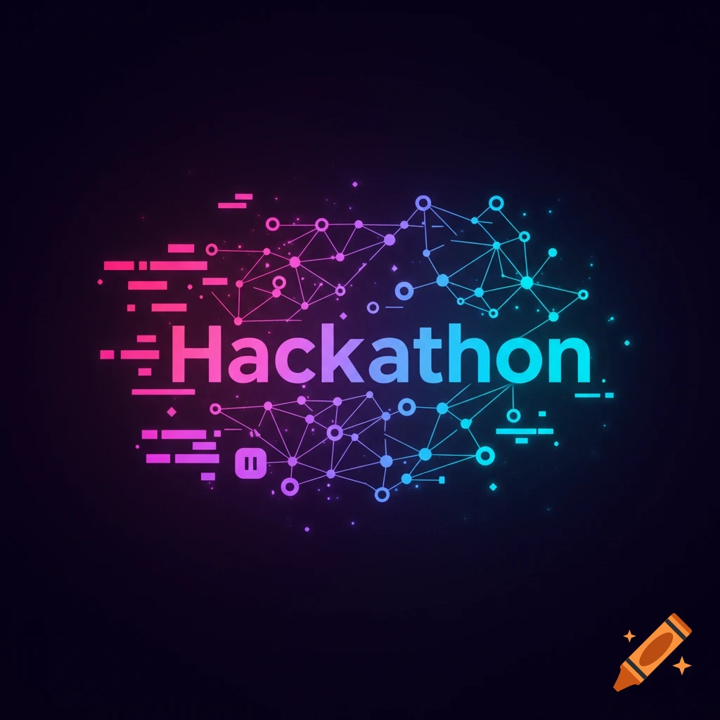 Neon gradient Hackathon logo with abstract network design on dark ...