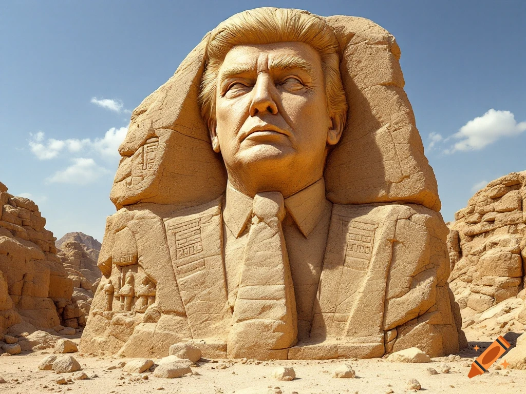 A large stone sculpture resembling Donald Trump carved in the style of ...