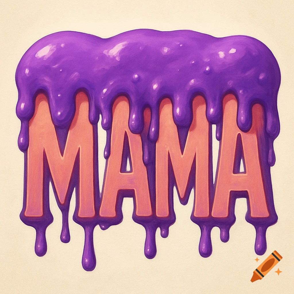 The word MAMA in orange with purple goo dripping from the top ...