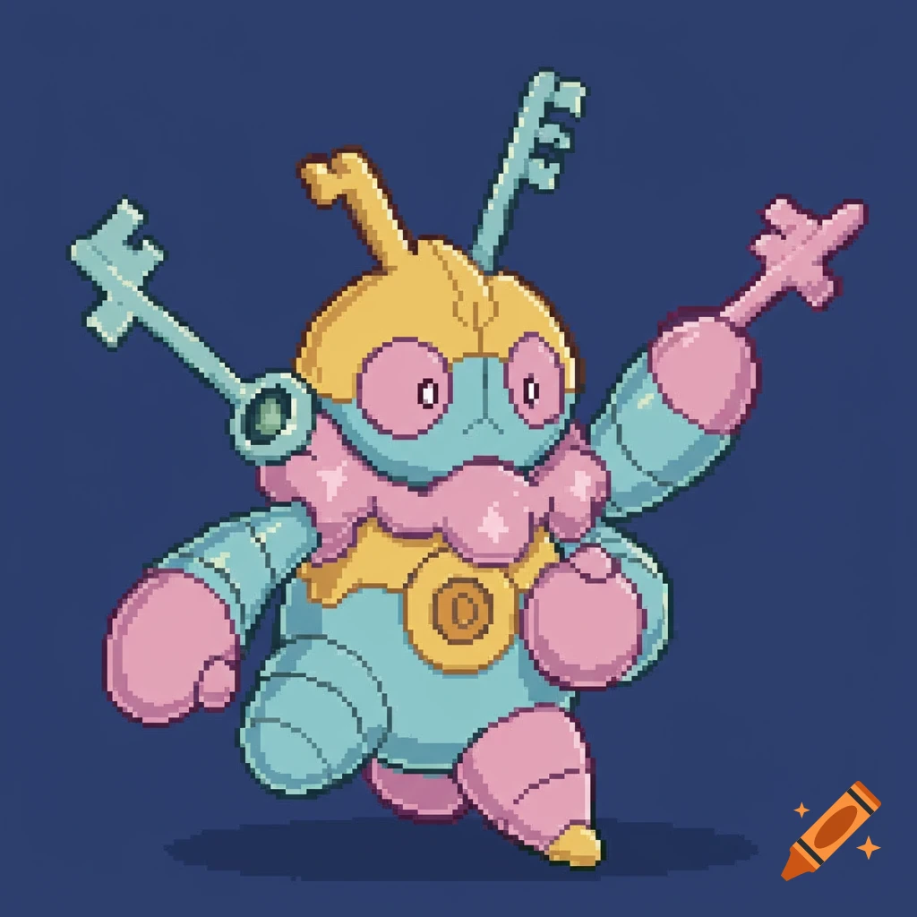 Pixel art fusion of Pokémon Klefki and Minior on Craiyon