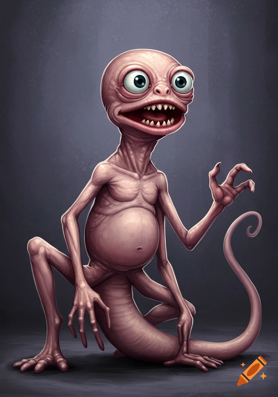 Illustration of a creepy alien creature with multiple limbs, large eyes ...