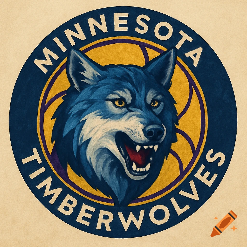 Circular Minnesota Timberwolves logo with a stylized blue wolf head and ...