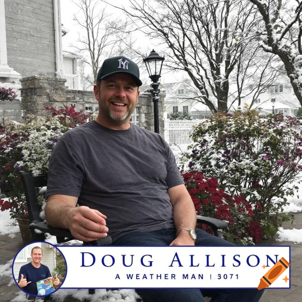 Man identified as Doug Allison, a weather man, sits on a bench outdoors ...